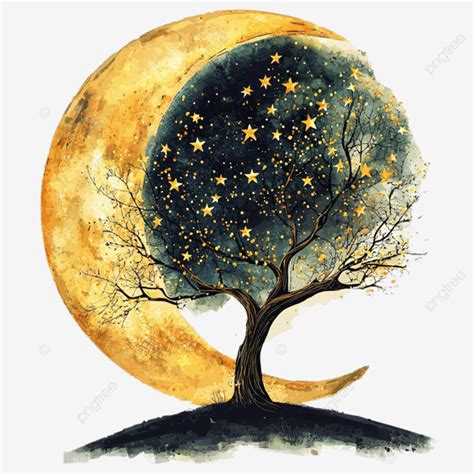Tree On Moon With Stars Decorate Your Home Or Office For The Holidays