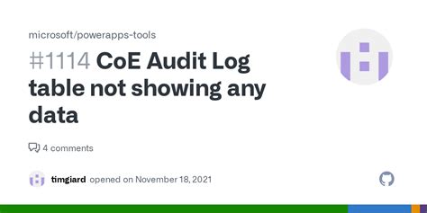 coe audit log table not showing any data · issue 1114 · microsoft