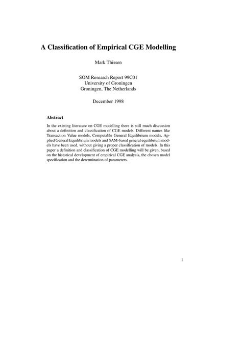 Pdf A Classification Of Empirical Cge Modelling