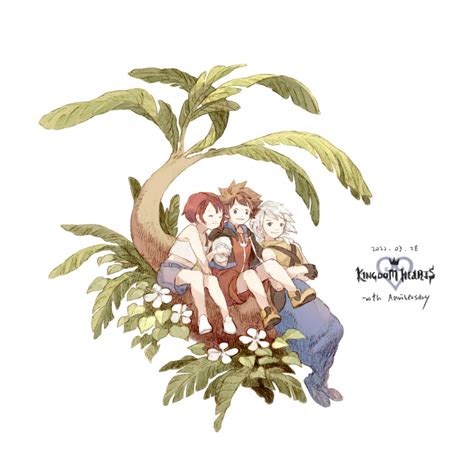 Safebooru 1girl 2boys Anniversary Blue Pants Brown Hair Commentary