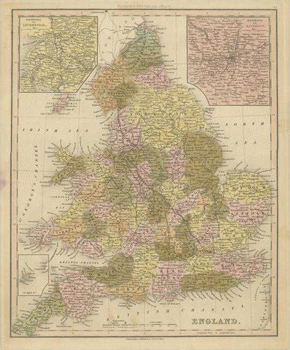 Antique Map Of England With Inset Maps Of Liverpool And London 1842