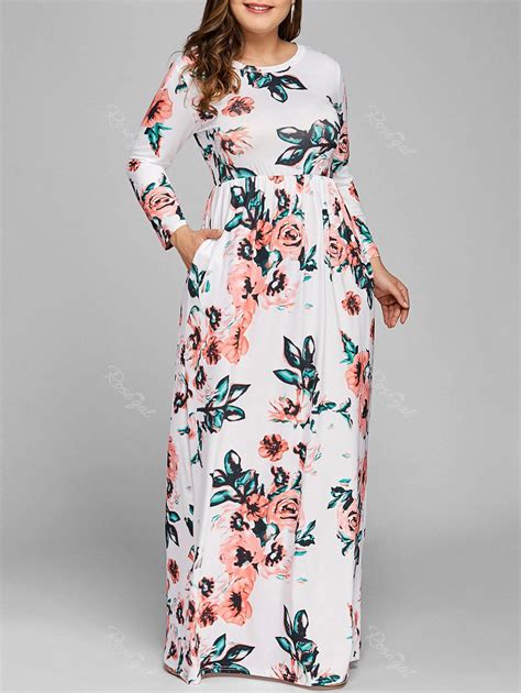 20 Off Plus Size Maxi Long Sleeve Floral Dress Rosegal