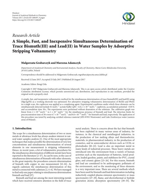 Pdf A Simple Fast And Inexpensive Simultaneous Determination Of Trace Bismuthiii And Lead