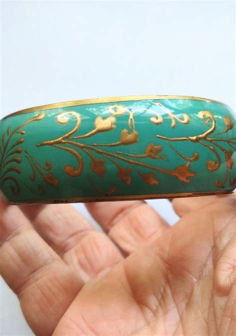 Wide Bracelet Large Brass Bracelet Brass Bracelet Gem