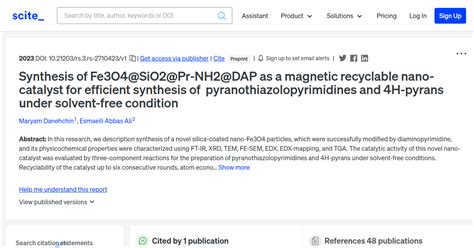 [citation report] synthesis of fe3o4 sio2 pr nh2 dap as a magnetic