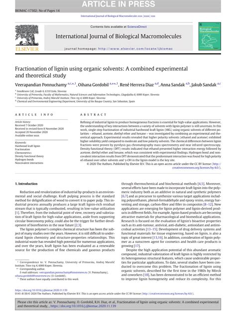 PDF Fractionation Of Lignin Using Organic Solvents A Combined Experimental And Theoretical Study