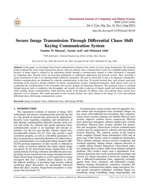 Pdf Secure Image Transmission Through Differential Chaos Shift Keying Communication System