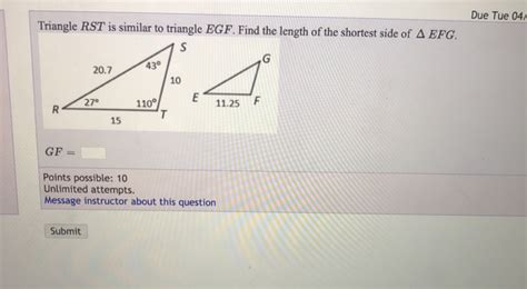 solved due tue 04 triangle rst is similar to triangle egf