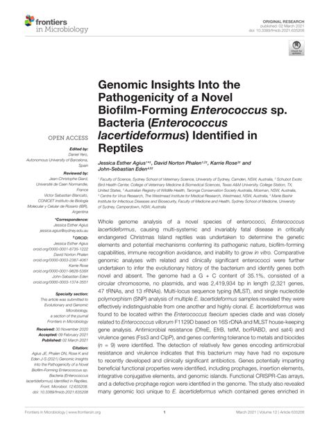 Pdf Genomic Insights Into The Pathogenicity Of A Novel Biofilm Forming Enterococcus Sp