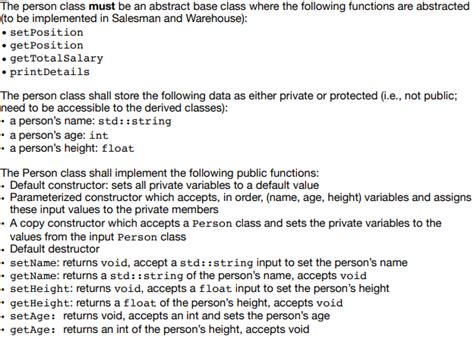 solved the person class must be an abstract base class where