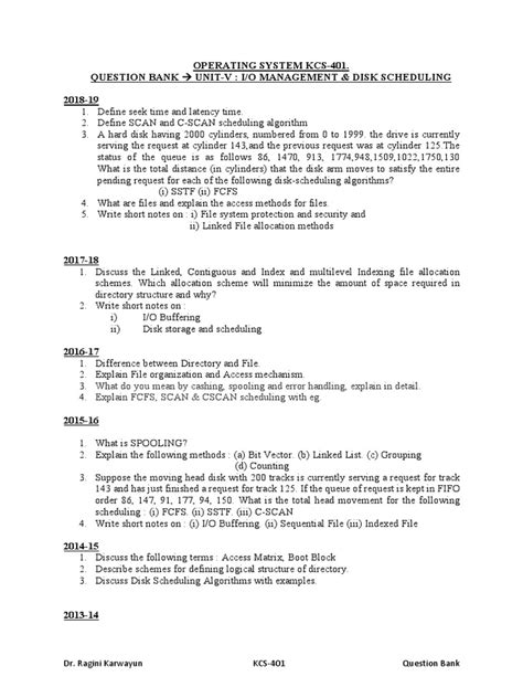 Operating System Kcs 401 Question Bank Unit V Io Management And Disk