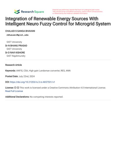 Pdf Integration Of Renewable Energy Sources With Intelligent Neuro
