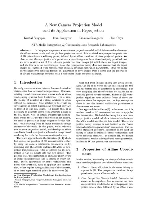 Pdf A New Camera Projection Model And Its Application In Reprojection