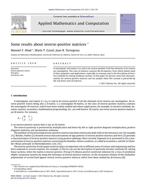 Some Results About Inverse Positive Matrices Pdf Matrix