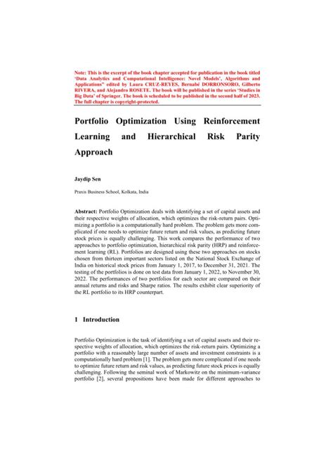 Jaydip Sen On Linkedin Pdf Portfolio Optimization Using