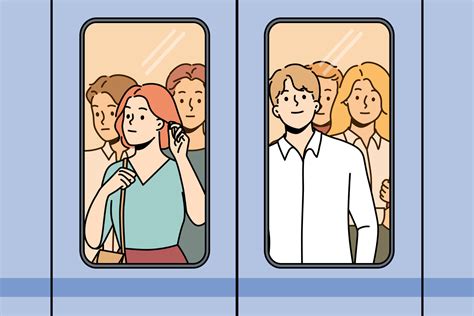 People Standing Behind Glass In Metro Crowd Near Doors In Subway Train Public Transportation