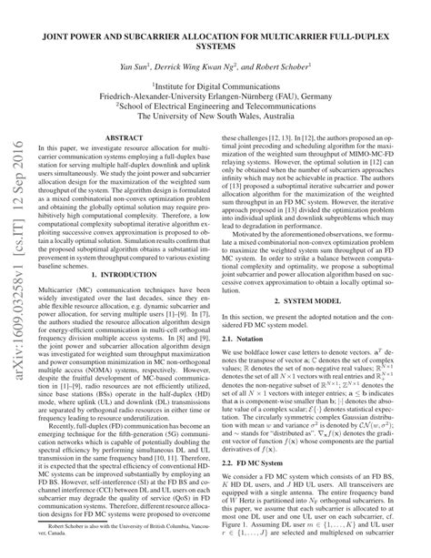 Pdf Joint Power And Subcarrier Allocation For Multicarrier Full Duplex Systems