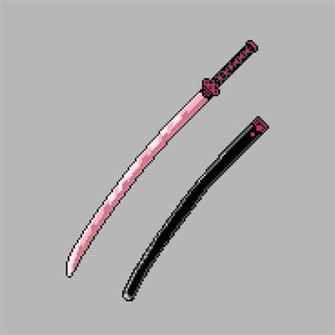 게임용 흰색 배경에 격리된 완전히 편집된 픽셀 아트 스타일 컬러 카타나 검 무기 프리미엄 벡터