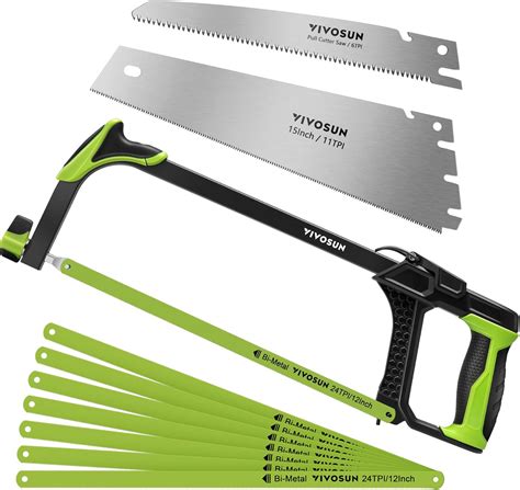 Vivosun 3 In 1 Hacksaw Set With 15” Hand Saw Blade 10” Pruning Saw Blade And 8pcs 12” Bi Metal