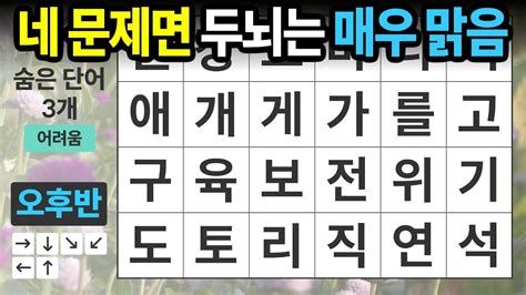 네 문제 정답이면 두뇌건강 화창합니다 오후반 18 숨은단어찾기치매예방치매테스트치매예방퀴즈단어퀴즈치매예방활동낱말퀴즈