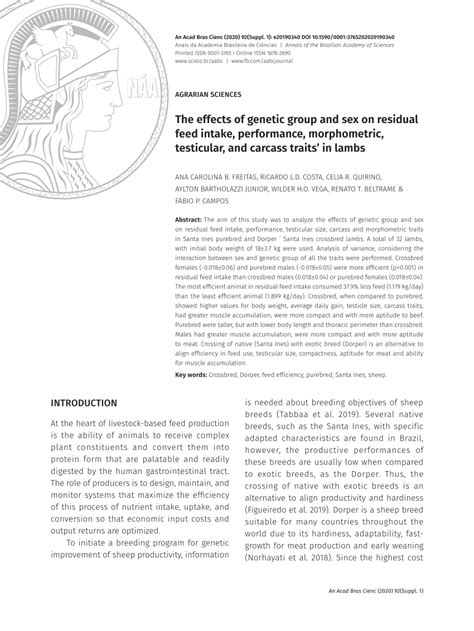Pdf The Effects Of Genetic Group And Sex On Residual Feed Intake Performance Morphometric