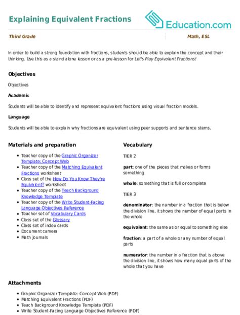 Explaining Equivalent Fractions Lesson Plan