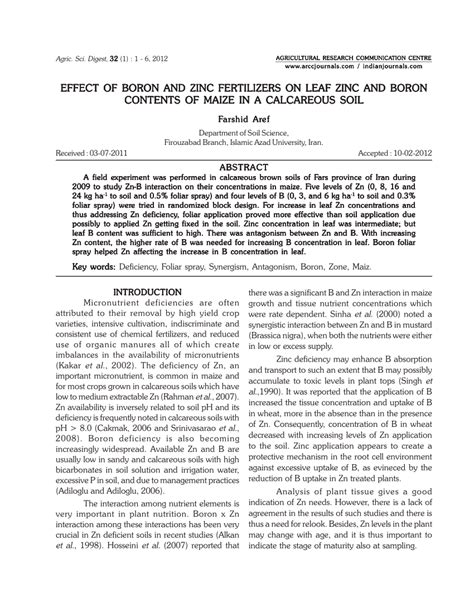 Pdf Effect Of Boron And Zinc Fertilizers On Leaf Zinc And Boron