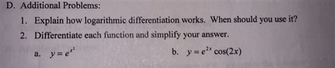 solved additional problems explain how logarithmic differentiation