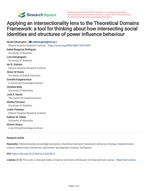 Pdf Applying An Intersectionality Lens To The Theoretical Domains Framework A Tool For