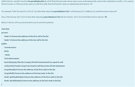 solved define the sll member function int speciareplace int