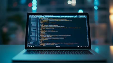 Laptop With Code On Screen Night Time Programming Premium Ai