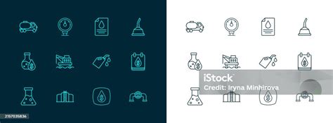 모터 기계 오일 오일 탱크 저장 달러 기호가 있는 드롭 플랫폼 바다 계약 돈과 펜 탱커 트럭 및 모터 가스 게이지 아이콘에 대한 라인 캐니스터를 설정합니다 벡터 0명에 대한