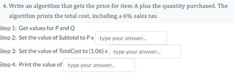 Solved Write An Algorithm That Gets The Price For Item A