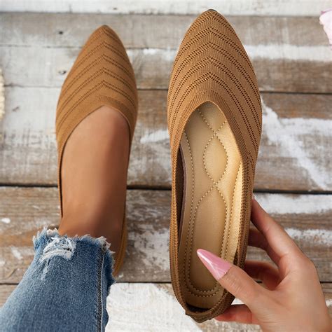 Aloohaidyvio Womens Flats Pointed Toe Ballet Shoes Knit Dress Shoes