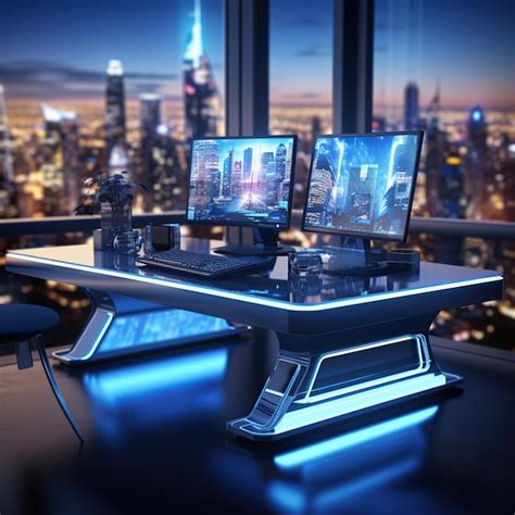 Office Workplace With A Desk With Multiple Computer Screen With Ai Generative Ai Generative