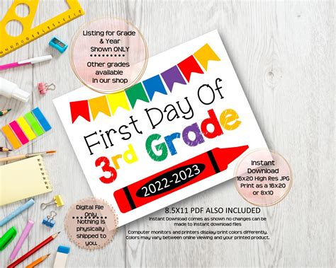 First Day Of Third Grade Printable Sign First Day Of School Etsy