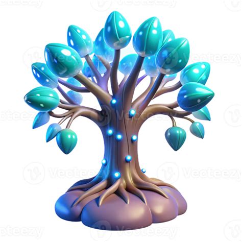 Extraordinary Classic Glowing Teal Tree 3d Render Professional 56478049 Png