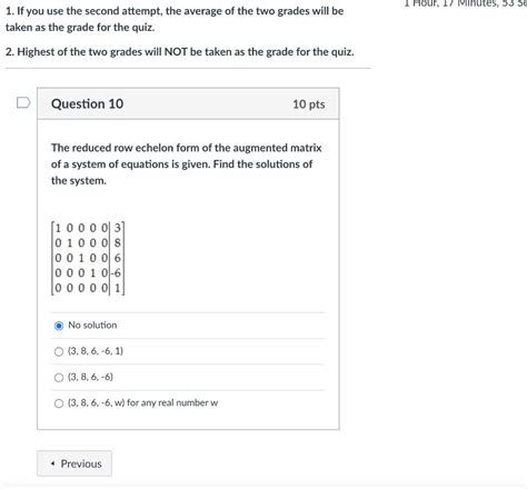 Solved The Reduced Row Echelon Form Of The Augmented Matrix Chegg