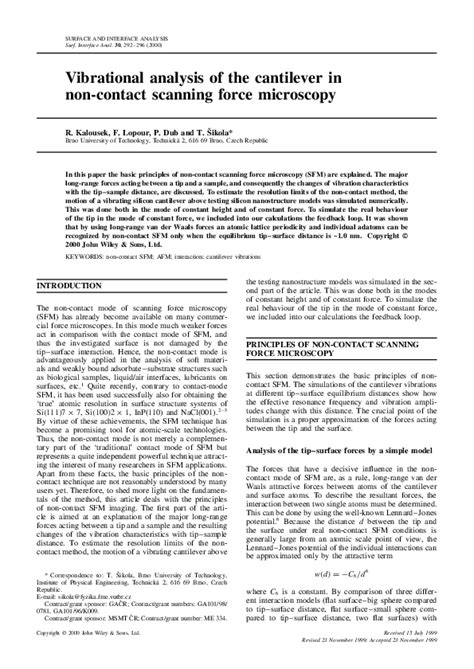 pdf vibrational analysis of the cantilever in non‐contact scanning