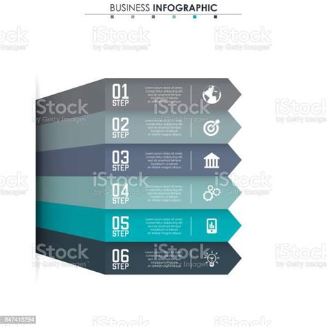 비즈니스 데이터 차트입니다 그래프 6 단계 전략 옵션 부품 또는 프로세스 다이어그램의 추상 요소 프레 젠 테이 션에 대 한 벡터