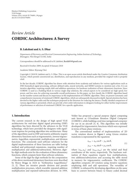 pdf cordic architectures a survey