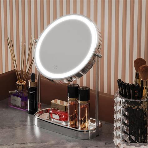 Ebern Designs Lighted Makeup Mirror With Lights Storage Tray 3 Lighting