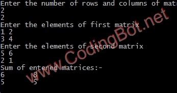 Add Two Matrix C Code Coding Bot