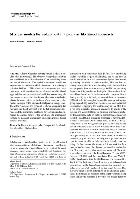 Pdf Mixture Models For Ordinal Data A Pairwise Likelihood Approach