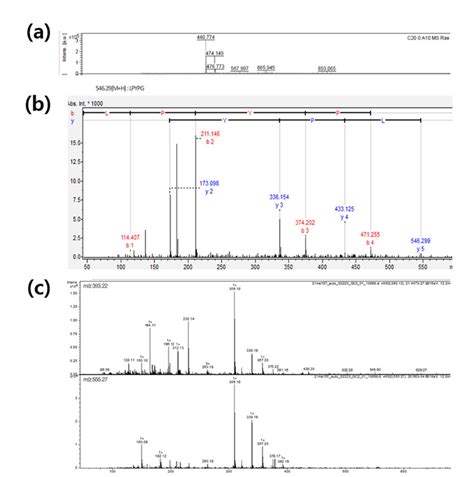 a typical mass spectrum of maldi tof of nrdy a q tof ms ms of lpypg