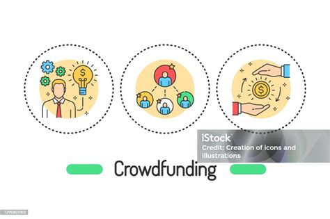 크라우드 펀딩 개요 개념 투자 라인 색상 아이콘 웹 페이지 모바일 앱 프로모션용 픽토그램 0명에 대한 스톡 벡터 아트 및 기타 이미지 Istock