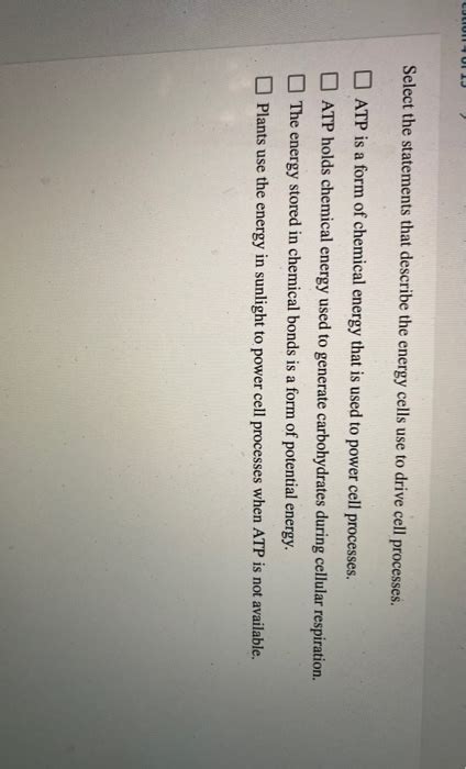 Solved Select The Statements That Describe The Energy Cells