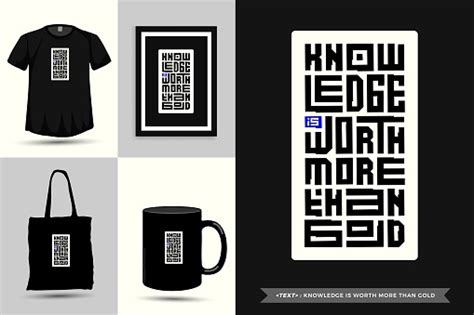 트렌디 한 타이포그래피 인용 동기 부여 Tshirt 지식은 인쇄금보다 더 가치가있다 수직 디자인 템플릿 포스터 머그컵 토트 백 의류 및 상품 0명에 대한 스톡 벡터 아트 및