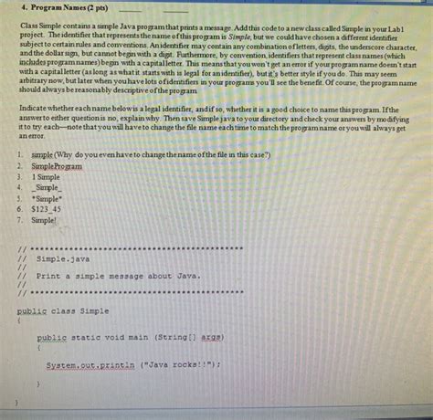 Solved 4 Program Names 2 Pts Class Simple Contains A Chegg Com