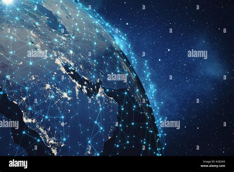 3d rendering global network background connection lines with dots